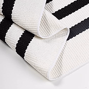 Breezsisan Black and White Striped Outdoor Rug, Cotton, 23x35.5 Inches Striped Rug, Under Mat Rug for Front Porch, Patio, Entryway, Farmhouse, Handwoven Modern Rug, Striped Carpet & Welcome Mat.
