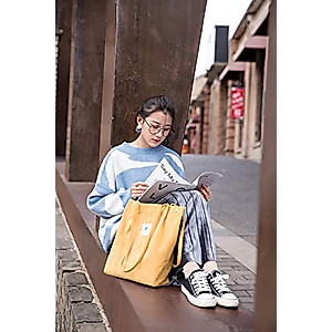 Belsmi 13 Inches Corduroy Small Totes Bag (Yellow)