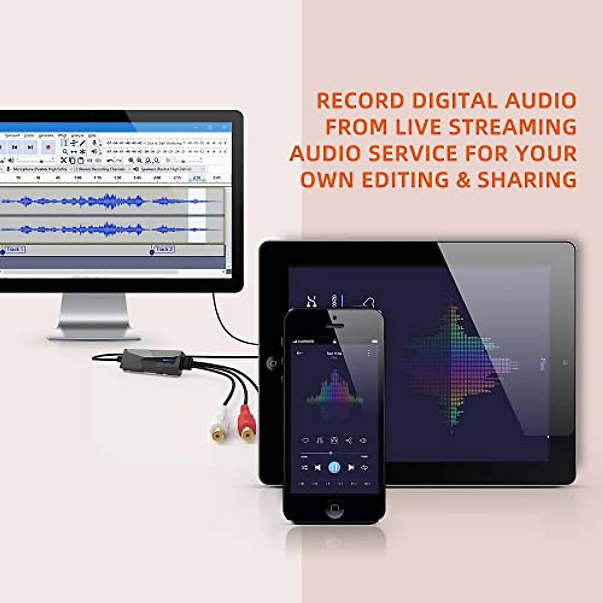 DriverGenius AV202-B USB2.0 Audio Capture/Grabber Card Device - Analog Cassette to Digital MP3 Converter - Compatible for Windows 11, macOS
