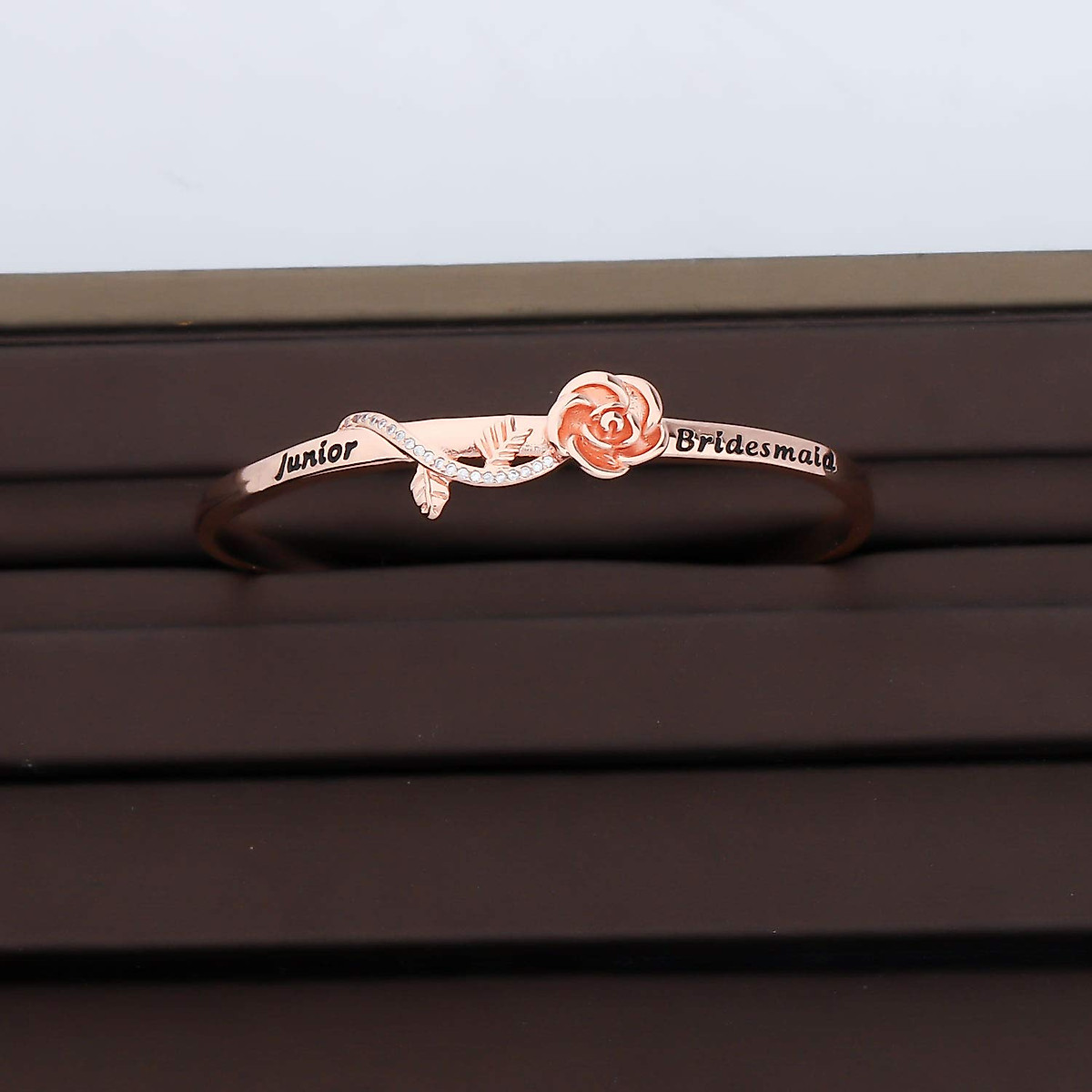 CENWA Junior Bridesmaid Bracelet Junior Bridesmaid Gift Bridesmaid Proposal Gift Junior Bridesmaid Rose Flower Cuff Bracelet (Junior Bridesmaid Br RG)