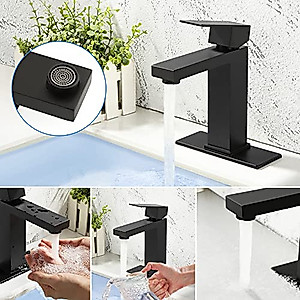 SKOWLL Bathroom Sink Faucet Single Handle One Hole Vanity Faucet Deck Mount Bath Faucet with Deck Plate, Matte Black