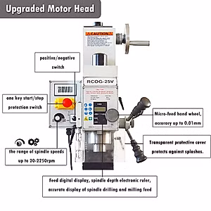 INTBUYING MIni Milling Drilling Machine Vertical R8 Mini Benchtop Mill/Drill Machine 7"X27" 1100W 20-2250rpm Variable Speed with Grating Ruler, Axis X Power Feed, Accessory R8 Tapper Package 110V