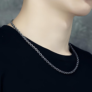 Vintage Black 925 Sterling Silver Diamond-cut Anchor Link Chain Necklace Cable Chain for Men Women 4mm 65cm