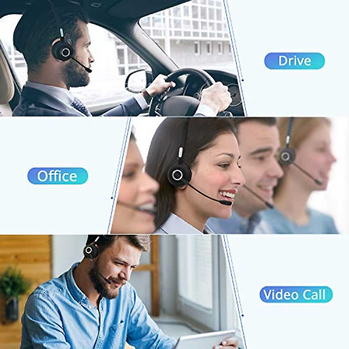 Bluetooth Headsets with Mic, Up to 24 Hrs Talk Time Trucker Wireless Headset with Microphone for Cell Phones, Large Capacity Battery for Office, Business