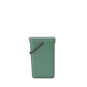 Brabantia Sort & Go Kitchen Recycling Bin (16 L/Fir Green) Stackable Waste Organiser with Handle & Removable Lid, Easy Clean, Fixtures Included for Wall/Cupboard Mounting