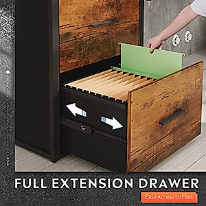 DEVAISE 2 Drawer Lateral File Cabinet with Lock, Filing Cabinet fits Letter/Legal/A4 Size, Large Printer Stand with Storage Shelves for Home Office, Rustic Brown