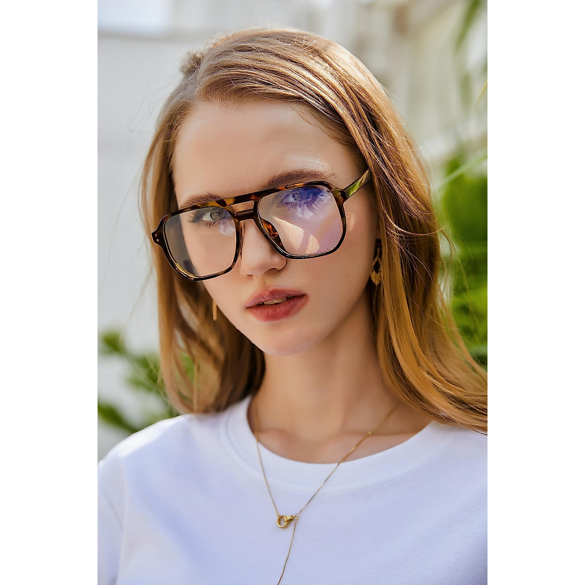 FEISEDY Blue Light Blocking Glasses Fake Nerd Clear Square Computer Lightweight Pilot Glasses Frame Oversized B2866