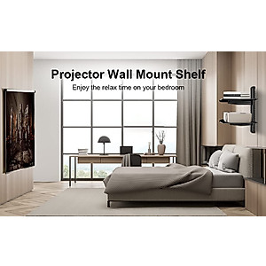 suptek Glass Floating Shelves, TV Wall Mount with Shelf for DVD Player / PS4 / Cable Boxes/Game Consoles/Sky Box/TV Accessories, Media Shelf, Flat Black Wall Mount Bracket, AV Shelf, 2 Tiers Shelves