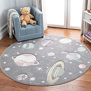 SAFAVIEH Carousel Kids Collection 5'3" Round Grey/Lavender CRK103F Outer Space Area Rug