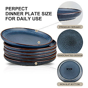 HVH Porcelain Dinner Plates Set of 6, 10.25 inch Ceramic Plates Set, Large Dinner Plates Set for Dinner, Salad, Ceramic Dinner Plates, Healthy Dinner Plates Set of 6, Farmhouse Style (Black)