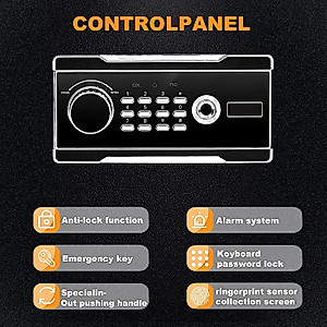 SPIKA Fingerprint Home Safe Box,3 Cubic Large Capacity Safe with Key Lock and Digital Keyboard