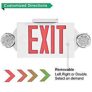 Red Exit Sign with Emergency Lights, 110-277V Double Sided LED Combo Emergency Light with 2 Rotating Flood Lights, Fire Resistant, UL Certified, Exit Sign with Battery Backup for Business