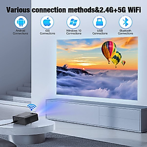 5G WiFi Bluetooth 4K Projector, Autofocus 450 ANSI Lumen Full HD Native 1080P Projector, Outdoor Projector Auto 6D Keystone, 50% Zoom, 300” Display Movie Projector for Home Theater