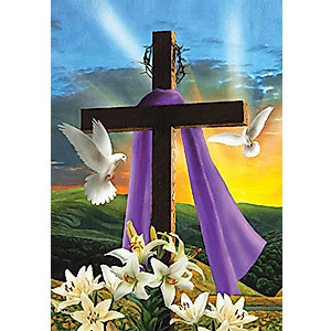 Easter Sunrise Religious House Flag Cross Doves Lilies 28" x 40"