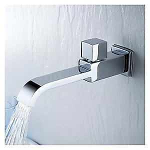 Wall Mounted Basin Faucet Brass Single Handle Tap Hotal Bathroom Accessories Single Cold Water Bath Black Silver Sink Faucets(Type 1 Black)