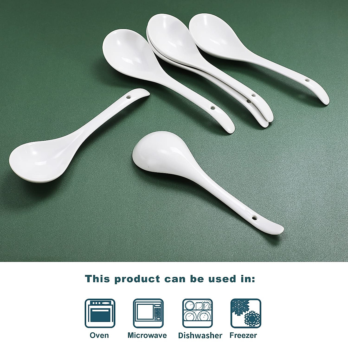 Buyajuju Porcelain Mini Size Ladles, 9 inch Large Soup Spoons, 6 Pieces Premium White Porcelain Spoons, Ladles for Stews, Chinese Noodles Spoons, Long Ladle Big Japanese Spoons