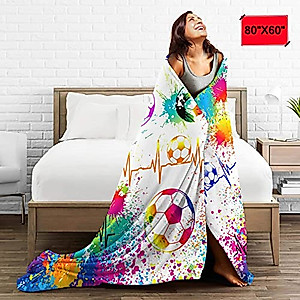Super Soft Soccer Blanket Lightweight Cozy 3D Printed Flannel Baseball Basketball Throw Blankets for Sport Fans Kids Adults Gifts 50"X40"