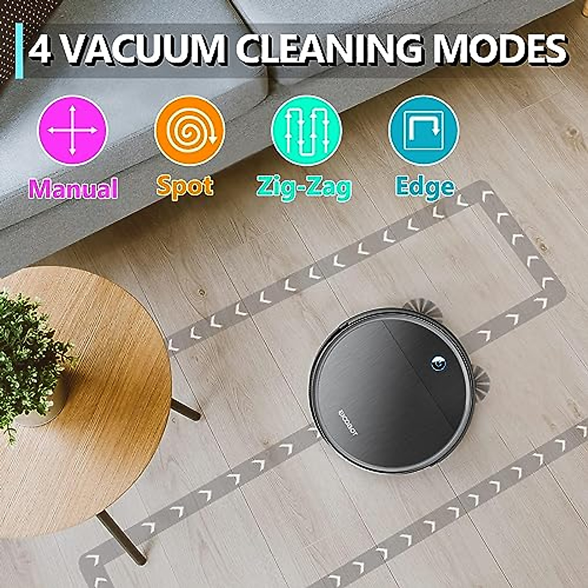 EICOBOT Robot Vacuum Cleaner, 2300Pa Strong Suction Power, Tangle-Free, Slim, Quiet, 120 Mins Runtime, Auto Self-Charging Robotic Vacuum Cleaner Ideal for Low Carpet, Pet Hair, Hard Floors, Black