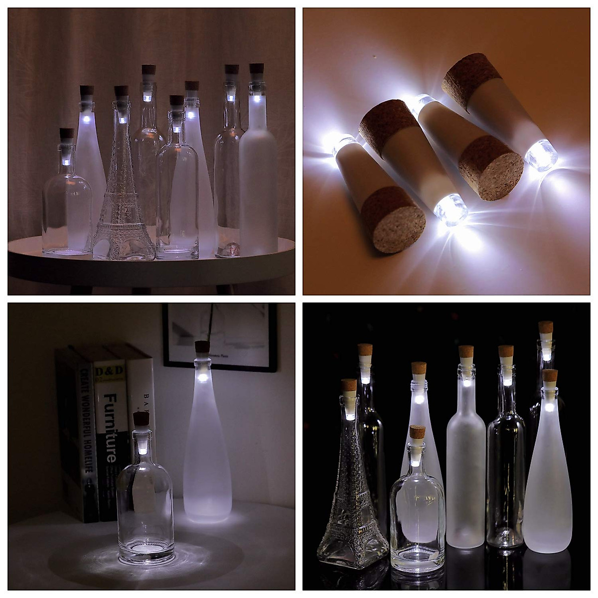 KZOBYD 4 Pack Rechargeable Bottle Lights Mini Cork Shaped Craft Lights USB Powered Fairy Cork Lights for Wine Bottles Party Décor Christmas Halloween Wedding (White)