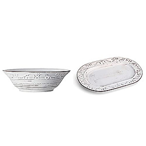 Pfaltzgraff Trellis Serve Bowl, 9", White Trellis Serving Platter, 13.75 inch, White