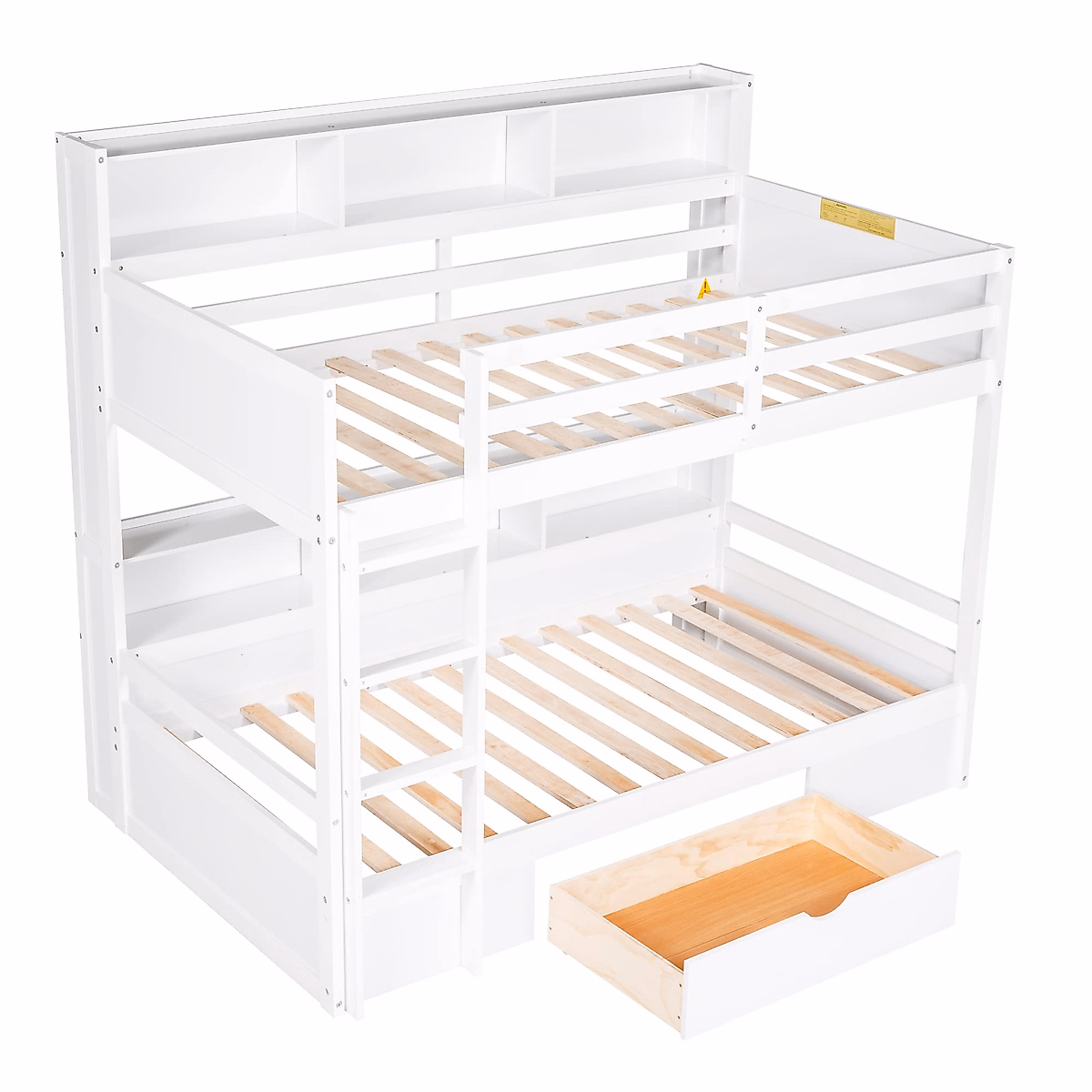 Harper & Bright Designs Bunk Bed Twin Over Twin with Storage,Wood Twin Bunk Beds with Built-in Shelves Beside Both Upper & Down Bed,Multi Storage Bunk Beds with Drawer for Kids Girls Boys,White