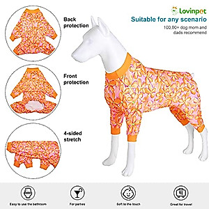 LovinPet Pj for Large Dog - Anti Licking Shirt, Wound Care Post Surgery Dogs Pajamas, Lightweight Stretchy Skin-Friendly Fabric, Orange Daisy Print, Large Dog Pjs, Use for Travel, Parties Orange L