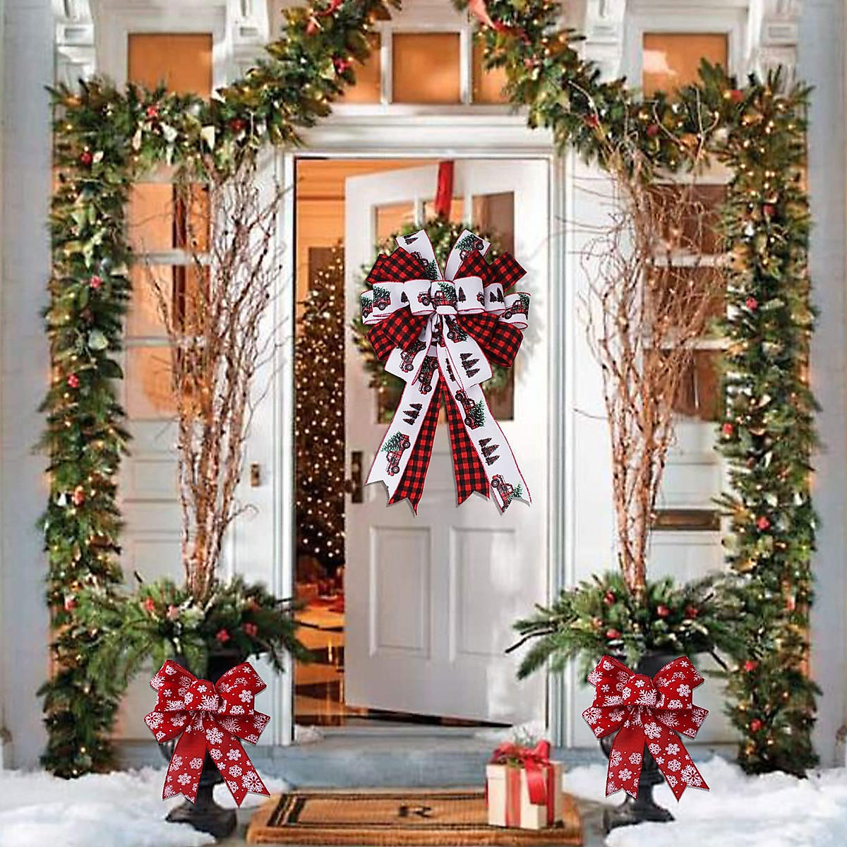 Vloso Christmas Ribbon Wired 2.5 Inch,6 Roll 30 Yards Christmas Wired Ribbon,Incl. Santa/Snowman/Snowflake/Christmas Buffalo Plaid Ribbon for Wreaths Bows Christmas Decor DIY Crafts