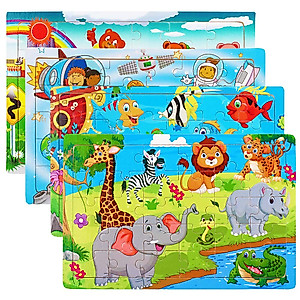 Wooden Jigsaw Puzzles for Kids Age 3-5 Year Old 30 Piece Colorful Wooden Puzzles for Toddler Children Learning Educational Puzzles Toys for Boys and Girls (4 Puzzles)
