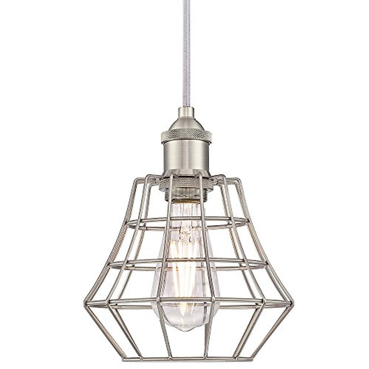 Westinghouse Lighting 6337200 Nathaniel One-Light Indoor Mini Pendant, Brushed Nickel Finish with Angled Bell Cage Shade