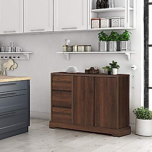 Giantex Buffet Sideboard, Storage Console Table with 3 Drawers and 2-Door Cabinets, Buffet Server Cupboard for Kitchen, Dining Room, Living Room, Entryway, Walnut (46.5”LX 15.5”WX 30.5”H)