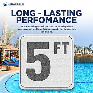 Aquatic Custom Tile, 5FT Pool Depth Markers, 6x6 Inches Vinyl Pool Stickers, Swimming Pool Number Markers, Pool Safety Signage, Adhesive Pool Depth Markers Stickers for Decks, MADE IN USA - (1 Pack)