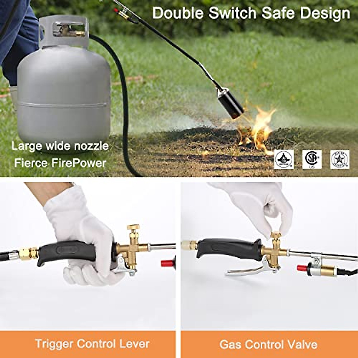 NOENOUGH Propane Torch Weed Burner Torch High Output 800,000 BTU with 6.5ft Hose Heavy Duty Blow Torch with Flame Control and Turbo Trigger Push Button Igniter for Garden Stumps Wood Ice Snow Roofing