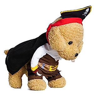 3 Pack Pet Pirate Costume Set Pirate Skull Cap Hat + Pirate Dog Cloak + Pirate Cosplay Jumpsuit for Cat Puppy Halloween Dress Up Costume Photo Props Accessories (Large)