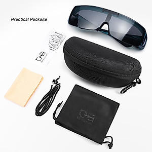 Br'Guras Fit Over Polarized UV Protection Sunglasses with Filp Up Lens Wear over Eyeglasses for Men and Women Driving, Hiking or Fishing (Blue striped, Black)