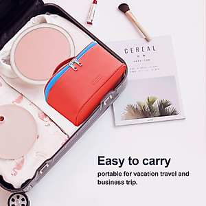 Makeup Bag Portable Travel Cosmetic Bag for Women, Beauty Zipper Makeup Organizer PU Leather Washable Waterproof (Red)