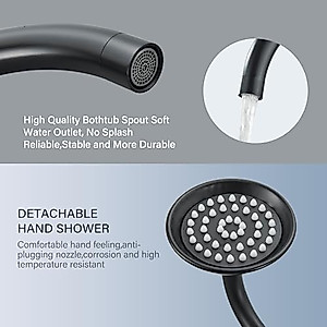 Freestanding Bathtub Faucet Floor Mount Tub Filler Matte Black Standing High Flow Shower Faucets with Handheld Shower Mixer Taps Swivel Spout
