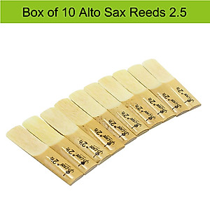 Alto Saxophone Reeds 2.5, Alto Sax Reeds Strength 2.5 for Alto Sax with Transparent Case, Box of 10