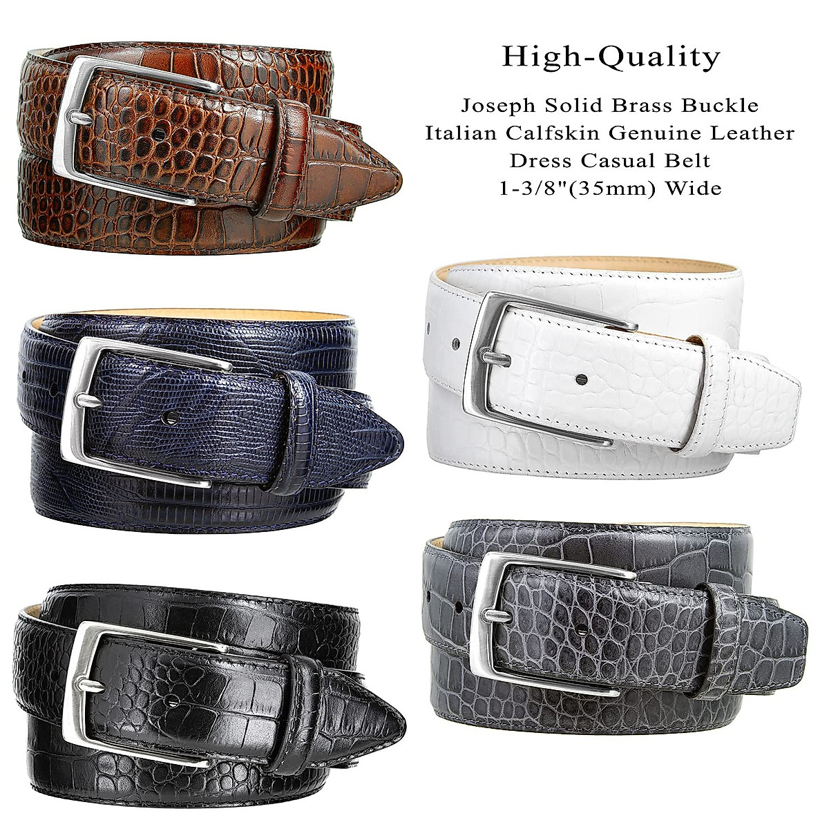 Joseph Nickel Finish Buckle Italian Leather Alligator Dress Belt 1-3/8 Wide (Alligator Gray, 38)