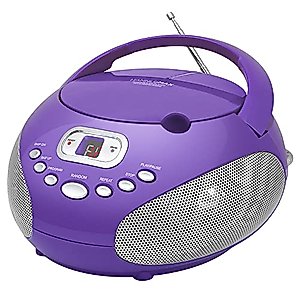 HANNLOMAX HX-319CD Portable CD Boombox, AM/FM Radio, LED Display, Aux-in Jack, AC/DC Dual Power Source (Purple)