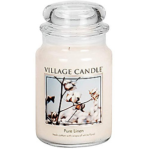 Village Candle Pure Linen Large Glass Apothecary Jar Scented Candle, 21.25 oz, White