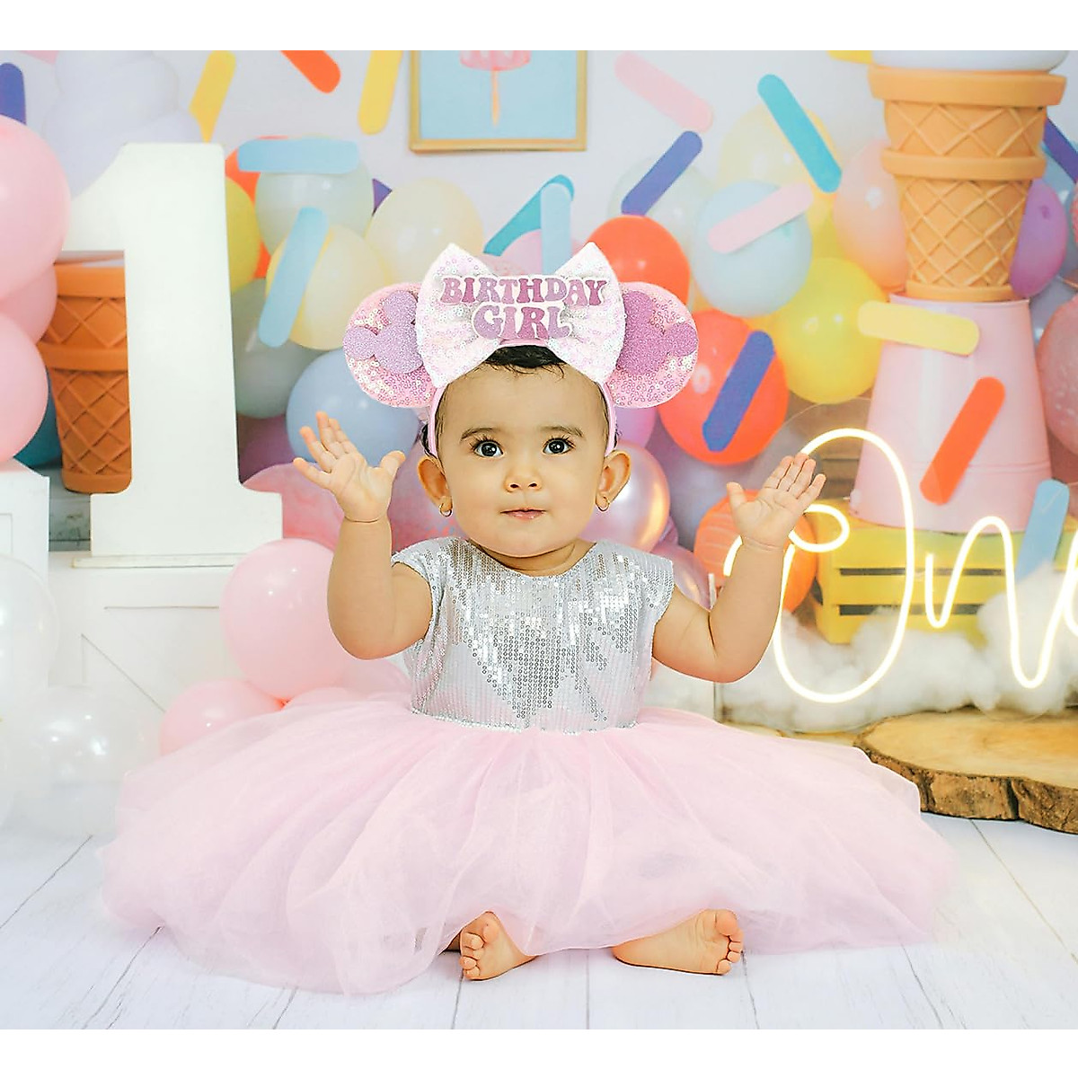 RAZKO Pink Minnie Ears Hair Accessory, Mouse Headband for Women Girls (Birthday Girl-Pink M)