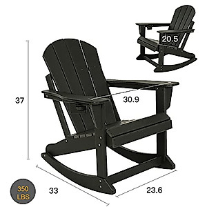 Adirondack Rocking Chair Outdoor Patio Rocker Adirondack Chairs HDPE Plastic Weather Resistant Lawn Chair for Porch Balcony Garden Beach Backyard Black