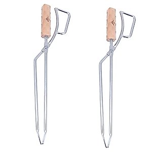 CLISPEED 2 Pcs Fire Tongs Clip Challah Bread Stainless Steel Grill Tongs Camping Oven Garden Nabber Trash Claw Pick up Firewood Tong Charcoal Clip Barbecue Charcoal Clamp BBQ Charcoal Clamp