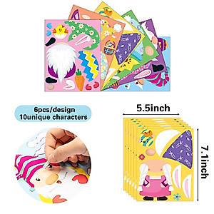 MALLMALL6 36Pcs Make a Easter Bunny Gnome Sticker Game DIY Art Crafts Your Own 6 Kinds Cartoon Characters Stickers Mixed and Matched Games Decorations Party Favors Birthday School Supplies for Kids
