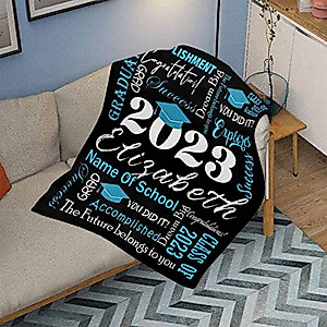 MyPupSocks Personalized Graduation 2023 Blanket, Graduation Class of 2023 with College Name Black Custom Graduation Gifts Throw Blanket with Text for Niece Granddaughter Grandson Summer Gifts 30x40