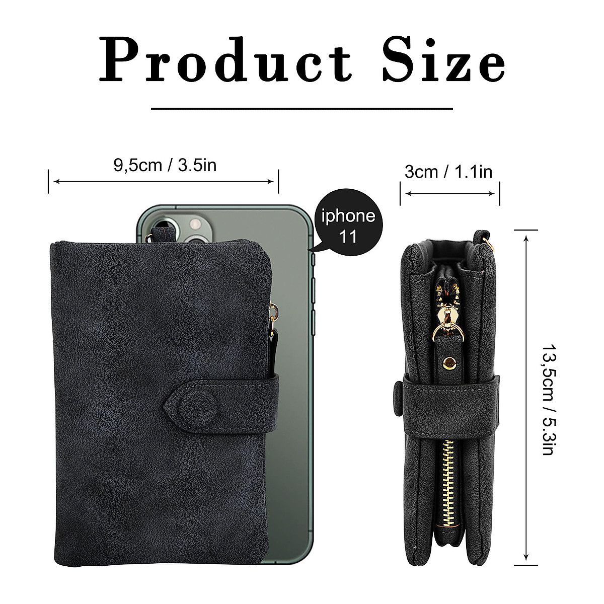 CONISY Small Wallets for Women, Soft Leather Multi Card Holder RFID Blocking Womens Wallet with Wristlet Zipper Coin Pocket (Black)