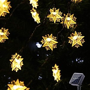 Stars Solar LED Lights Outdoor Decor, 8 Modes 23FT BeHiller 50LED Holiday String Lights, Solar Operated Garden Decor Lights, Solar Twinkle Xmas Lights for Tree, Backyard, Decor (Warm White)