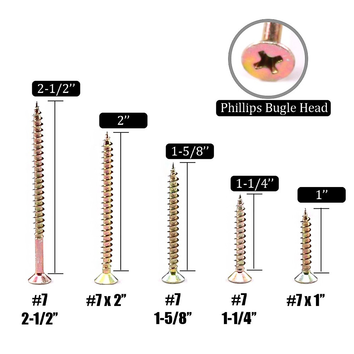 Hilitchi 250-Pcs #7 Phillips Bugle Head Coarse Thread Drywall Screw Assortment Kit, Carbon Steel Zinc Plated, Ideal Screw for Drywall Sheetrock, Wood, and More