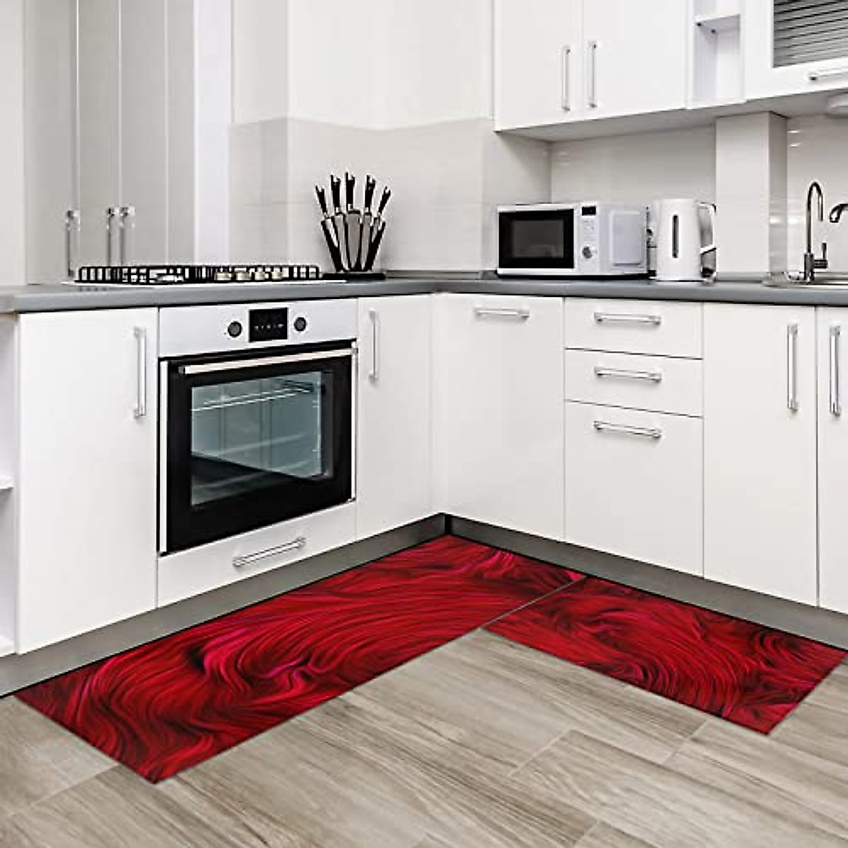 Abstract Art Kitchen Mats 2 PCS Anti-Fatigue Kitchen Rugs, Non Slip Kitchen Rugs and Mats Cushioned Standing Desk Mat Floor Mats for Home,Sink,Office,Kitchen, Red Liquid Artistic Texture