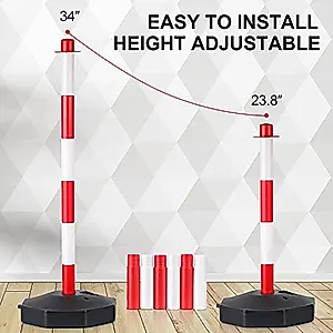 [2 Pack] Traffic Delineator Post Cones with Fillable Base, Portable Parking Pole Barrier with 8ft Chain, Traffic Safety Delineator for Parking Lot, Construction Lot (Red & White)